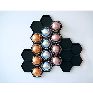Hemiola Coffee Pod Holders, Honeycomb Capsule Organizer Set Intended for Nespresso Vertuoline Pods, Fridge and Wall Mount, Magnetic and Foam Tape Included, Pack of 3, Holds Up to 21 Pods