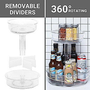 Bienvoun 2 Tier Lazy Susan Organizer Turntable Clear Spice Rack Organizer for Cabinet Height Adjustable Cabinet Organizer for Pantry Kitchen Clear