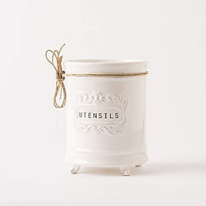 Mud Pie Circa Utensil Ceramic Holder, 6.5"x5" dia, Utensils