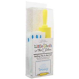 C.R. Gibson Kids in The Kitchen Silicone Mat and Rolling Pin for Children, Multicolor