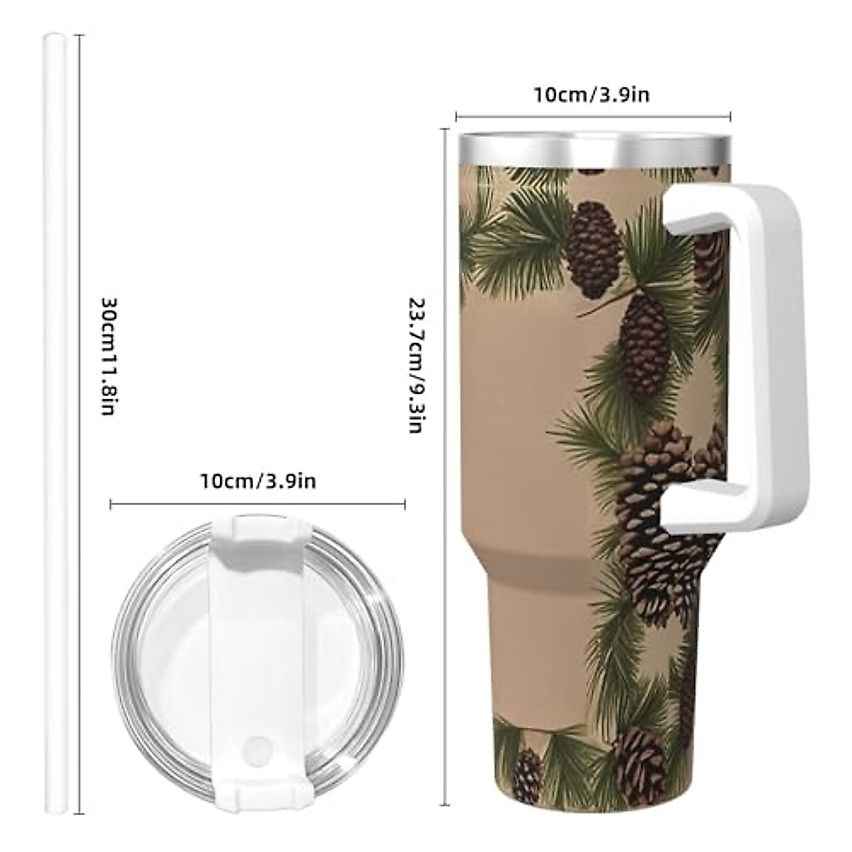 ZHSGNMHH Pine Cone Border 40oz Tumbler With Handle And Straw Stainless Steel Hot/Cold Travel Coffee Cup With Lid
