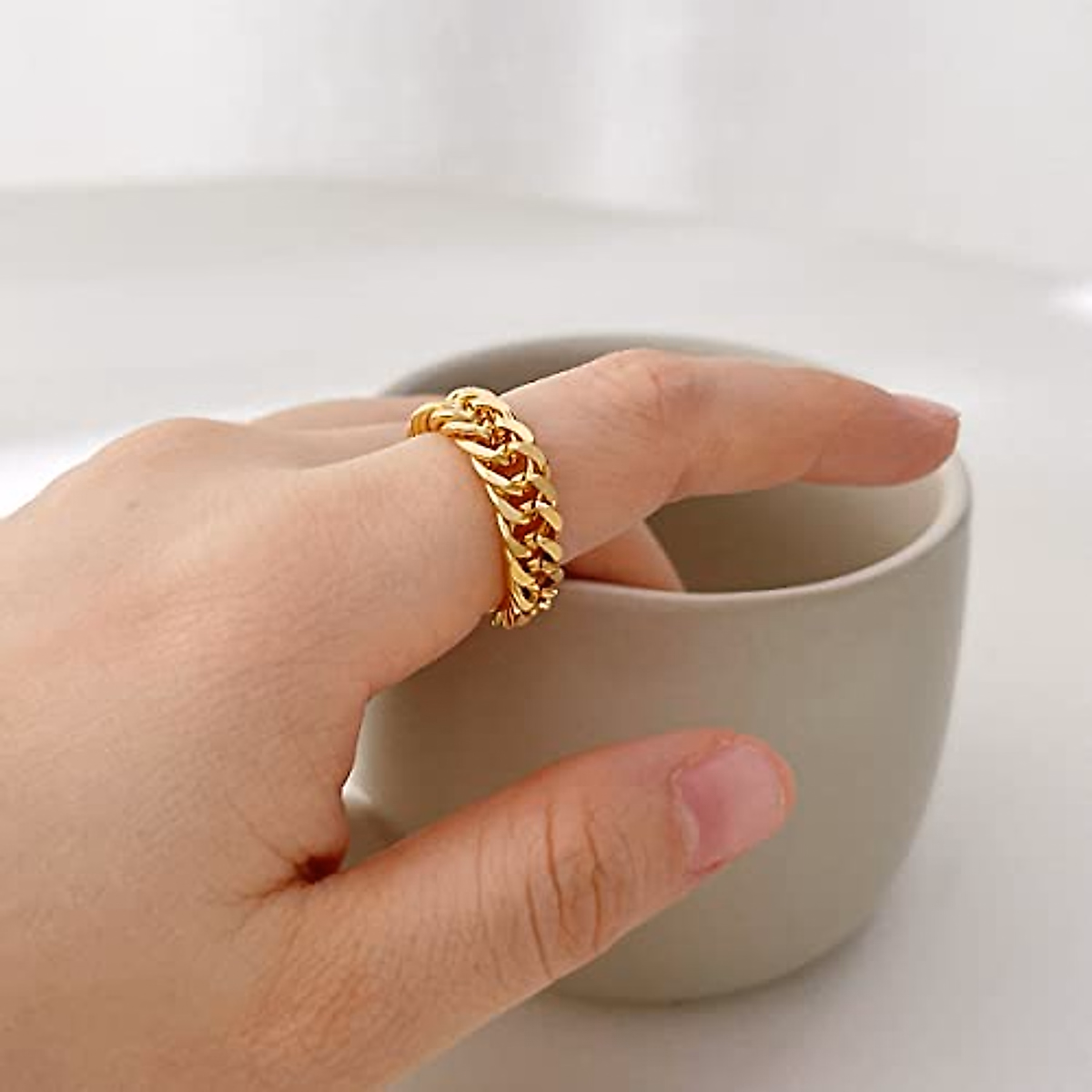 Jana Winkle 6mm Minimalist 18K Gold Stainless Steel Rings Women Link Chain Ring Finger Rings