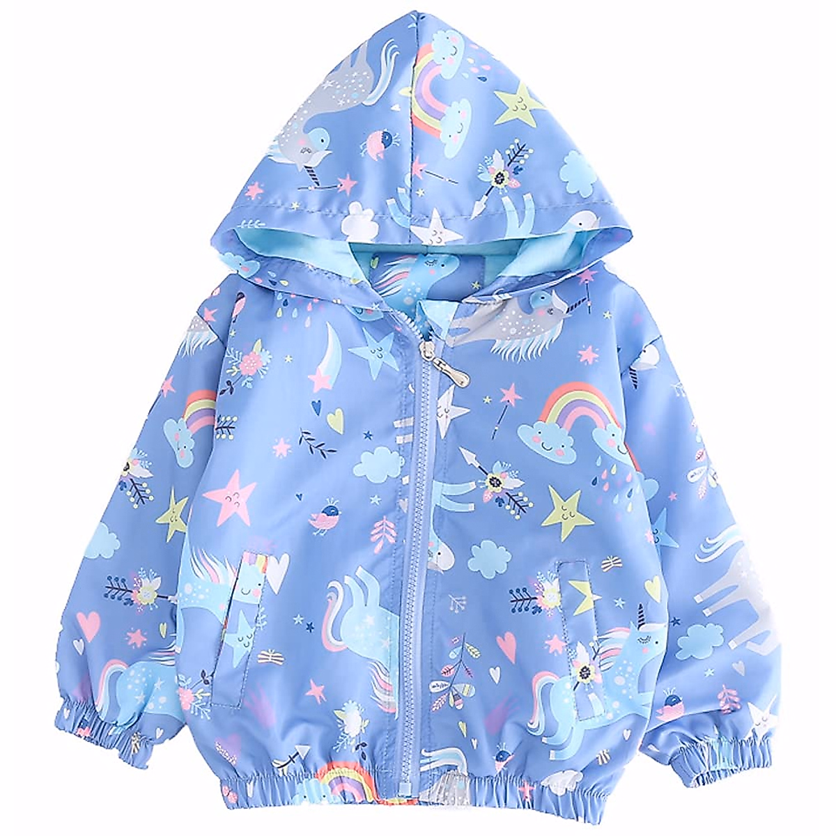 Little Girls Unicorn Cotton Hoodies Zipper Jackets Raincoat Fall Windbreaker for Kids Size 4 5 T