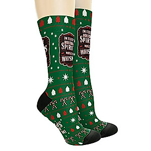 Hoilday Novelty Socks I'm Full Of Holiday Spirits Mostly Whiskey 1-Pair Novelty Crew Socks