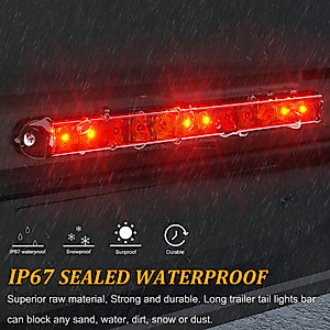 BJZ 16'' Trailer LED Lights Bar Red 12LED Brake Stop ID Left Right Turn Signal Light Tail Marker Rear Identification Light Strip Waterproof Led Lamp for 80'' Truck Trailer Bus Van RV ATV Offroad, 1Pcs