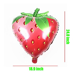 HORUIUS Strawberry Balloons Fruit Strawberry Foil Mylar Balloons for Baby Shower Strawberry Themed Party Birthday Decoration Supplies 28 inch 5PCS