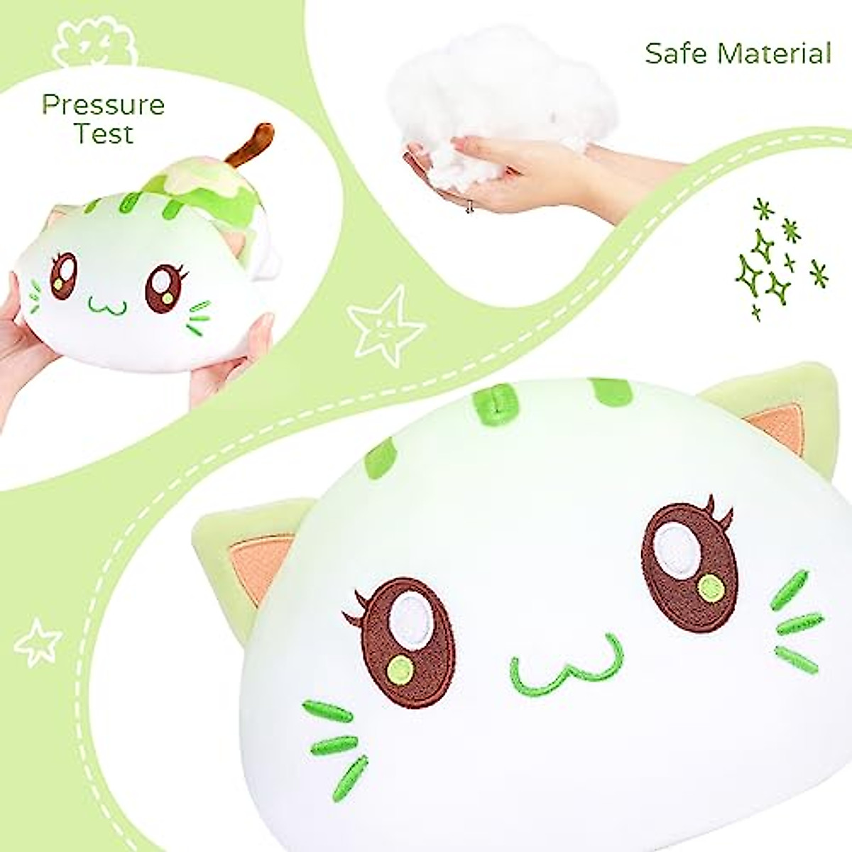 AIXINI Cute Avocado Cat Plush Pillow 13.7" Kitten Stuffed Animal, Soft Kawaii Cat Plushie Gift for Kids
