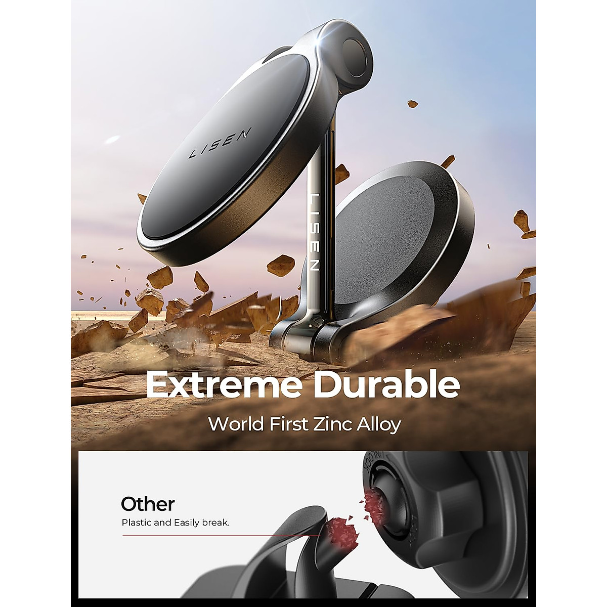 LISEN Strongest Magnetic Car Mount 360° Rotatable Dash Cell Phone Holder Car Hands Free *2