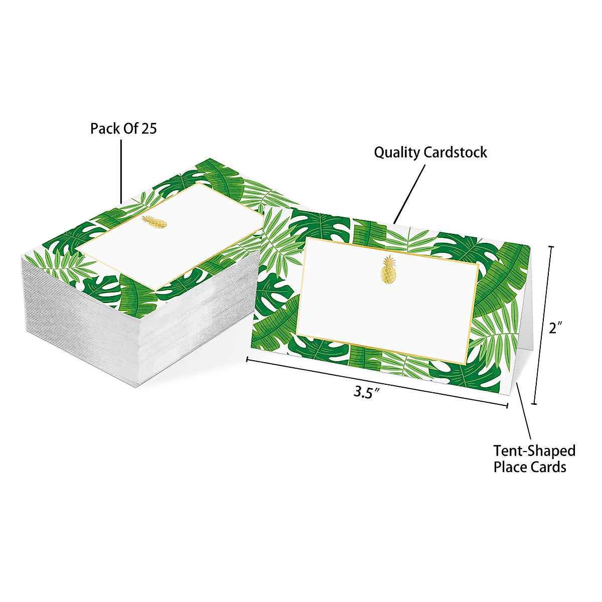 Table Place Card, Tropical Hawaiian Themed Tent Style Cards, Pack of 25 Half-Fold Reception Place Cards, Perfect for Hawaiian Luau Party, Wedding, Bridal & Baby Shower, Birthday A32