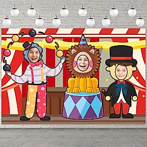 Circus Troup Photo Banner Backdrop Background Photo Booth Props Pretend Play Party Game Clown Lion Theme Decor for Kid Carnival Circus Party 1st Birthday Party Baby Shower Favors Supplies Decorations