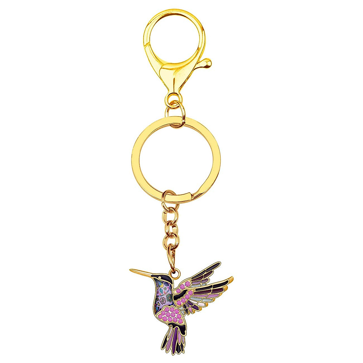 DALANE Enamel Alloy Crystal Hummingbird Keychains Birds Bag Key Ring Jewelry for Women Girls Charms Gifts (Gold Plated Purple)