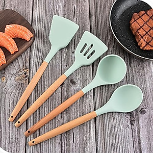 VETCS 12-Piece Silicone Kitchen Cooking Utensils Set with Holder,Heat-Resistant BPA Free Kitchen Tools,Dishwasher Safe,Black,12.5 * 33.2cm