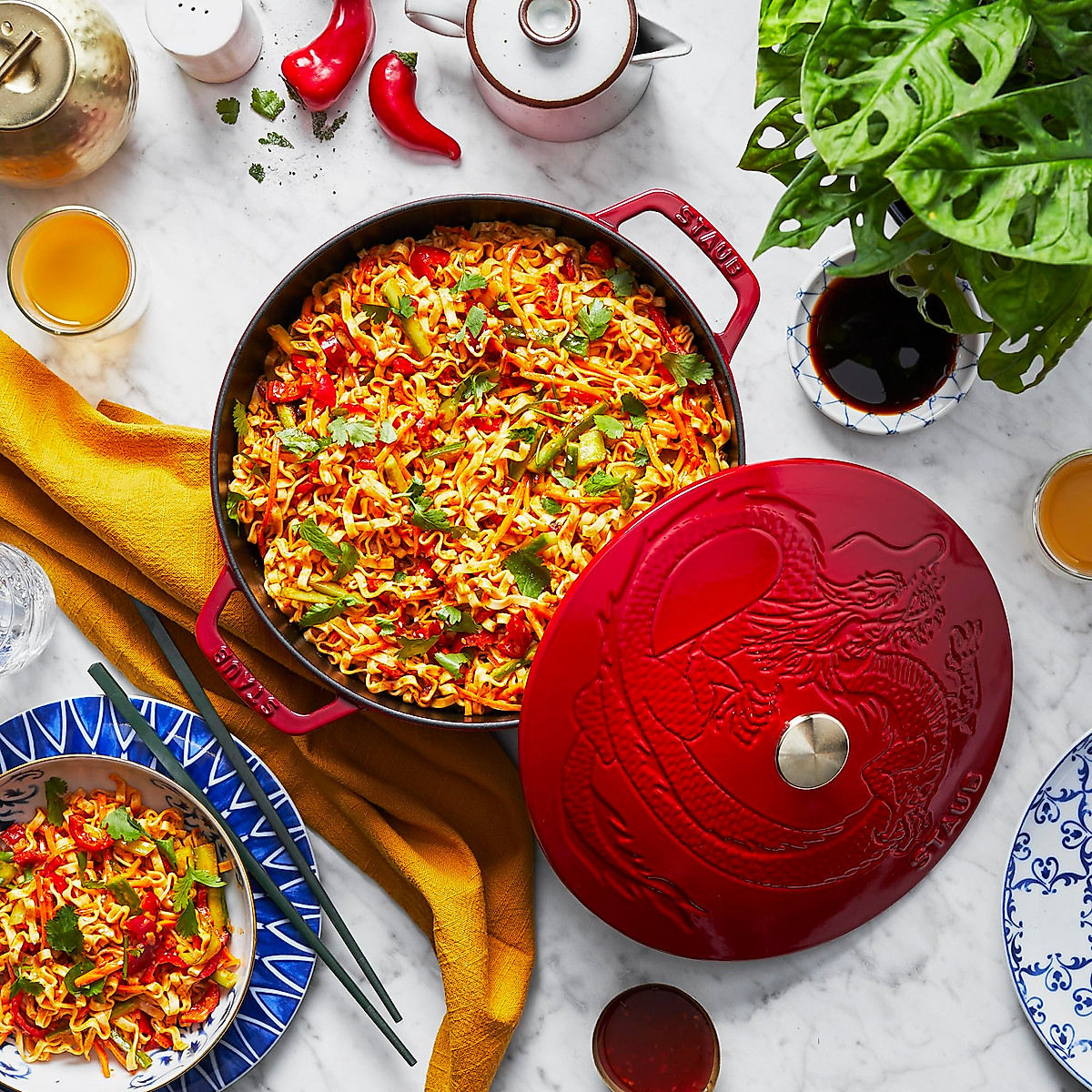 STAUB Specialty Shaped Dutch Cast Iron 3.75-qt Essential French Oven Dragon Lid-Cherry