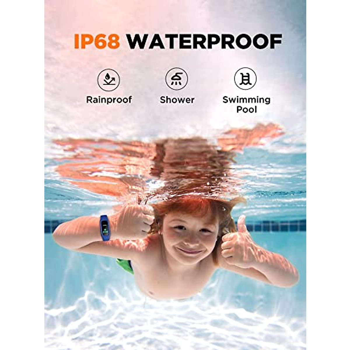 BIGGERFIVE Vigor 2 L Kids Fitness Tracker Watch for Boys Girls Ages 5-15, IP68 Waterproof, Activity Tracker, Pedometer, Heart Rate Sleep Monitor, Calorie Step Counter Watch, Blue