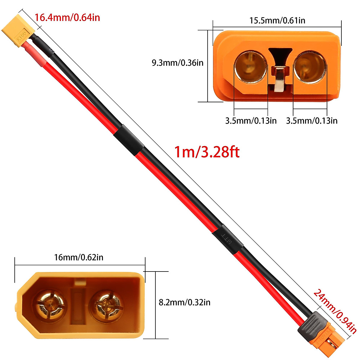 GELRHONR XT60i Extension Cable 1M, XT60 Male to XT60i Female Connector Cable 12AWG Silicon Wire, for Ebike,Drone Car Lipo Battery Charger,Solar Generator Portable Power Station