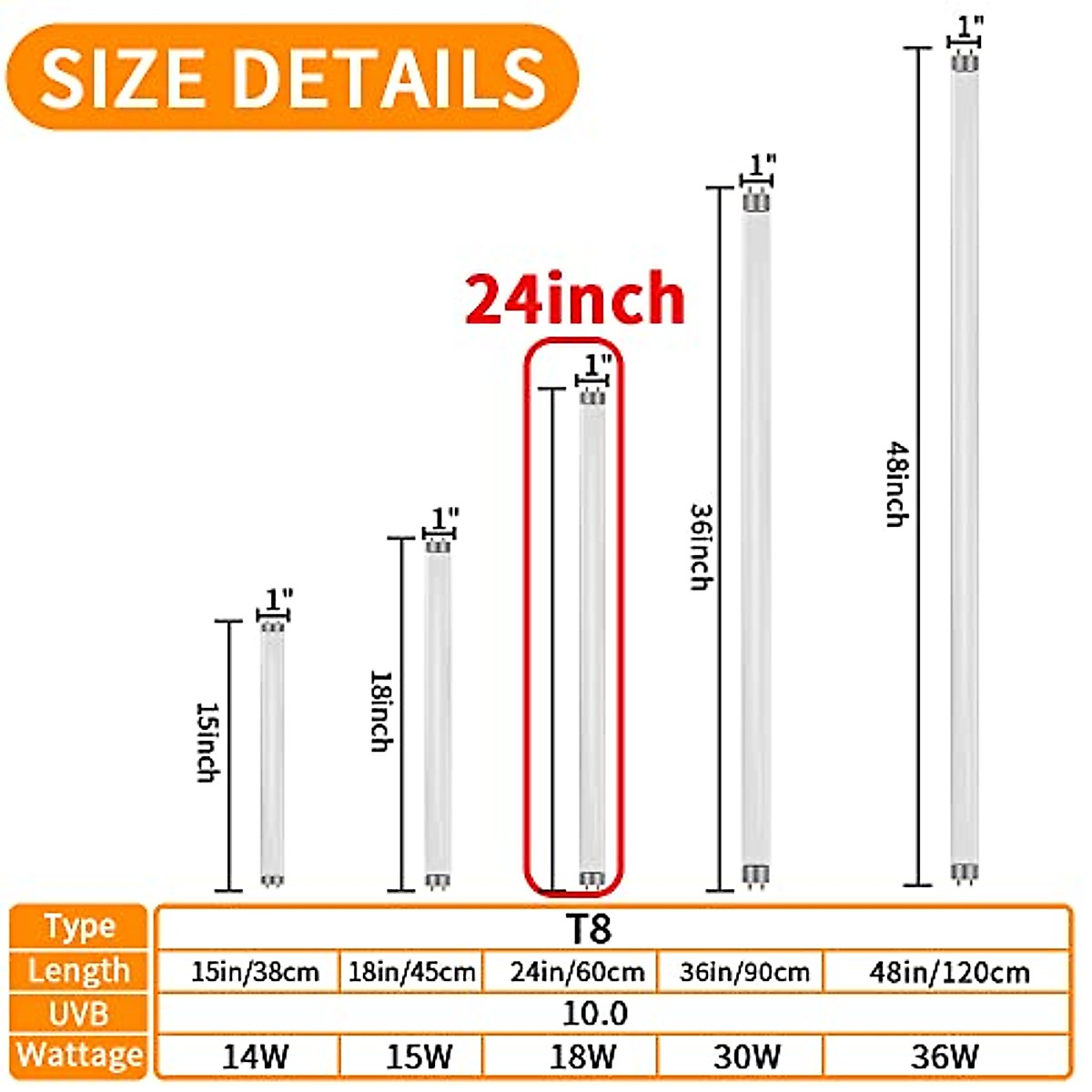 LUCKY HERP 24inch 18W T8 UVB 10.0 Reptile Light, UVA UVB Bulb, Fluorescent Lamp for Reptiles Amphibian