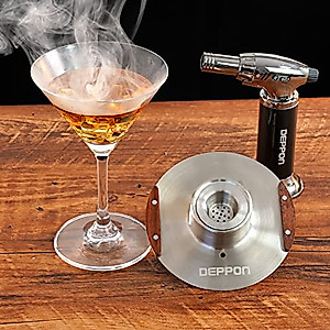 Cocktail Smoker Kit with Torch, Deppon Stainless Steel Smoker Top with 4 Kind of Wood Chips for Whisky and Bourbon, Old Fashioned Drink Smoker Kit for Home Bar Gift for Men, Dad, Husband (No Butane) (Silver)