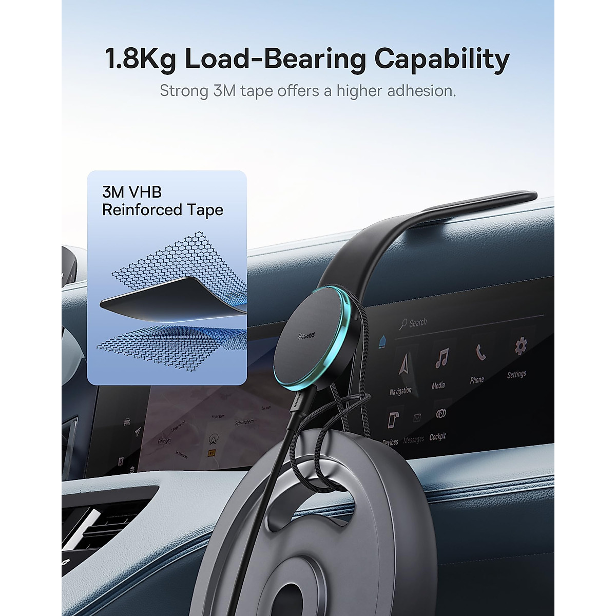 Baseus for Magsafe Car Mount Charger, 15W Wireless Car Charger Phone Holder, Magnetic Car Dash Mount for iPhone 15 14 13 12 Pro Plus Max, Bendable Memory Titanium Alloy for All Dashboard, Windshield