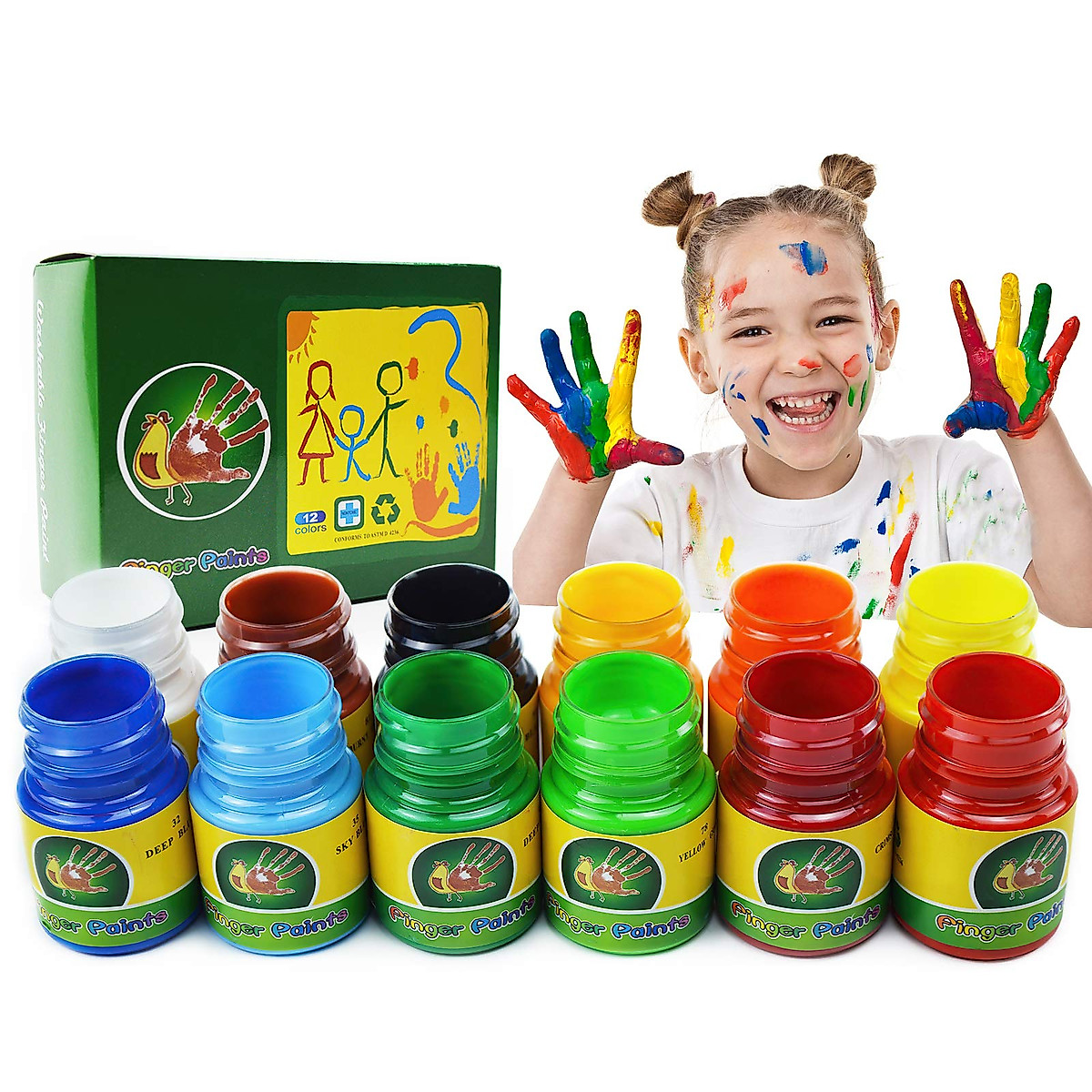 iMustech Finger Paints for Toddlers Non Toxic & Washable, Kids Paint Set for Fun Art Supplies for Preschoolers,Arts & Crafts Supplies (12 Colors Painting)