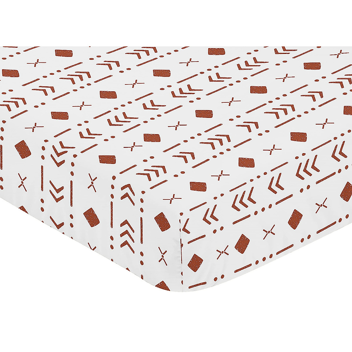 Sweet Jojo Designs White Rust Boho Tribal Mudcloth Boy Girl Fitted Crib Sheet Baby or Toddler Bed Nursery - Orange Woodland Bohemian Southwest Geometric Arrow Gender Neutral Aztec Mud Cloth