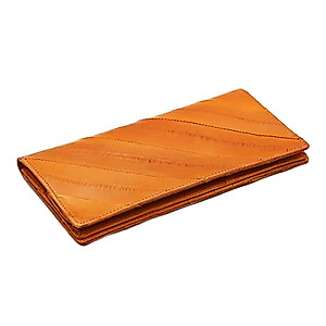Vidlea Genuine Eel Skin Wallet Diagonal Long Slim Fold Wallet Credit Card Holder Coin Purse (Orange)