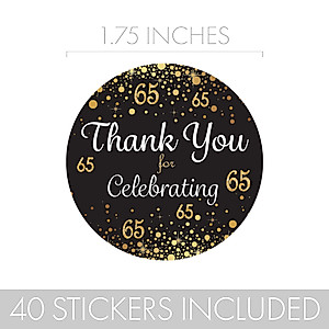Black and Gold 65th Birthday Thank You Stickers - 1.75 in - 40 Labels
