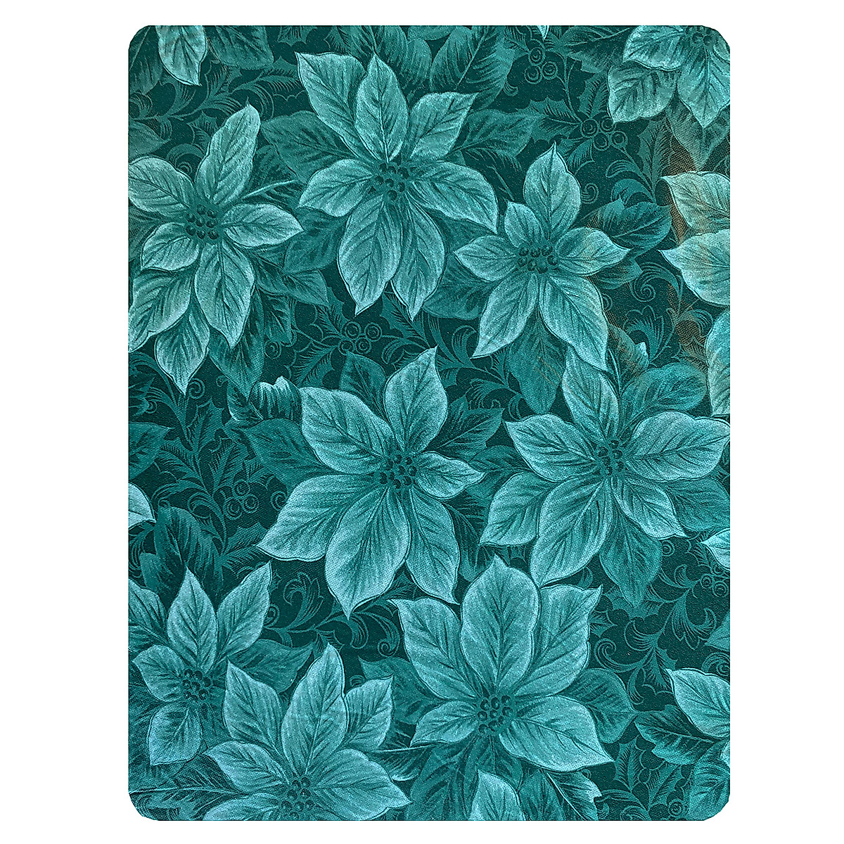 Newbridge Hunter Green Poinsettia Scroll Vinyl Christmas Tablecloth with Flannel Backing, Poinsettia and Holly Damask Look Vinyl Flannel Back Tablecloth, 60” x 102” Oblong/Rectangle