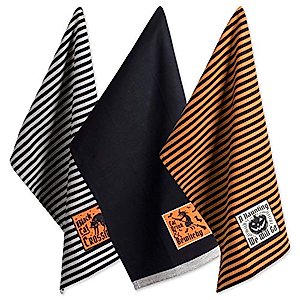 DII Happy Halloween Dishtowel Collection Embellished Cotton Kitchen Hand Towel Set, 18x28, Happy Haunting, 3 Count