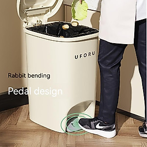 Kitchen Trash Can 6 Gallon Odor Resistant Medium Plastic Trash Can Hands-Free with Pedal and Trash Bag Ring, 6 Gallon Milky White