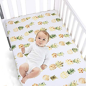 Brandream Luxury Softer Thicker Crib Sheets Set, 100% Organic Cotton Pineapple Printed Toddler Sheets for Baby Boys Girls, Breathable Comfy Durable, 28"x52"