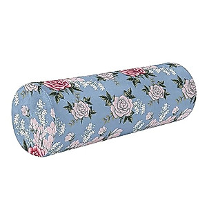 Vnurnrn Pink Rose Flowers Neck Support Pillow Round Neck Roll Bolster Cylinder Pillow Cervical Pillows Back Pillow for Leg Knee Back Head Support for Bedroom Camp Work Women Men