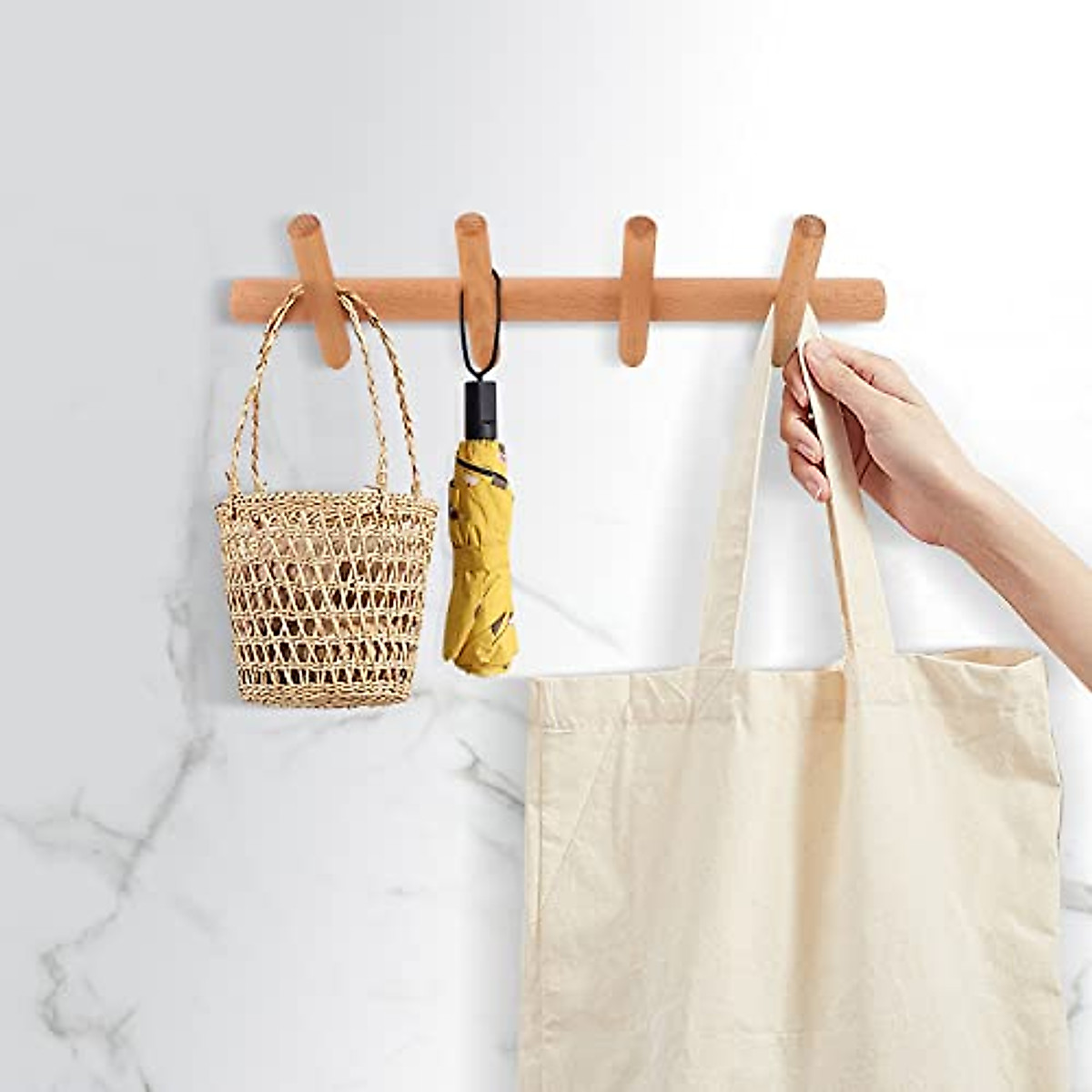 KYSMOTIC Wooden Coat Rack Wall Mounted | Modern Wood Coat Hooks for Entryway, Bedroom, Bathroom | 4 Pegs Wood Wall Hook for Hanging Clothes Robes Towels Hats