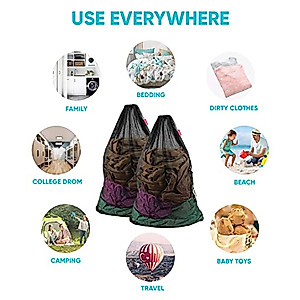 Meeall Mesh Laundry Bag with Drawstring Closure – Heavy-Duty yet Lightweight – Extra Large 24”x36” Size – 2 Pack – for Travel Camp Home College Dorm Dirty Cloth – Black