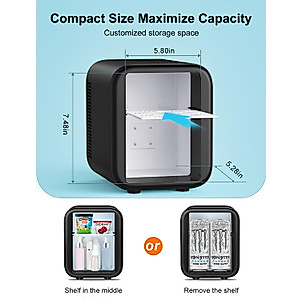 CROWNFUL Mini Fridge, 4 Liter/6 Cans Portable Skincare Fridge, AC/12V DC Cooler and Warmer Personal Refrigerator for Bedroom, Car, Dorm, Office, Food, ETL Listed Black