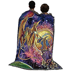 Pure Country Weavers Magic Wizard and Dragon Blanket by Myles Pinkney - Gift Fantasy Tapestry Throw Woven from Cotton - Made in The USA (72x54)