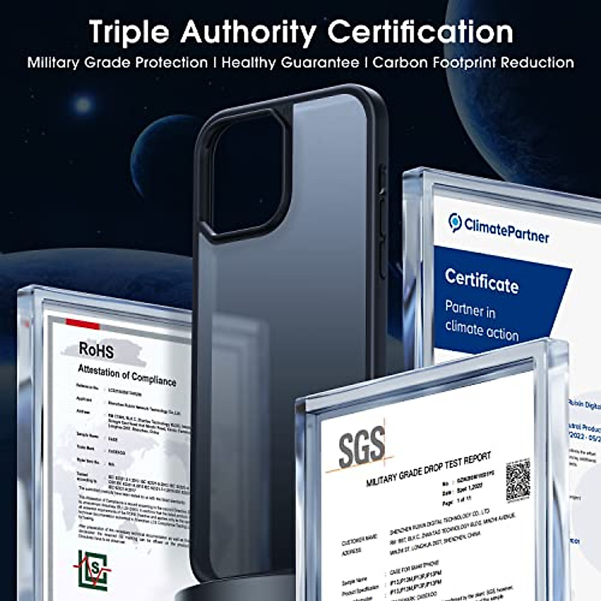 CASEKOO for iPhone 13 Pro Max Case KooShock, [10 FT Military Drop Protection] [Skin-Friendly Touch] Built-in Airbags and Rugged Matte Back, Thin Translucent Protective Case 6.7", Black