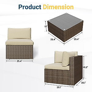 Wisteria Lane 6 Piece Outdoor Patio Furniture Sets, Outdoor Sectional Furniture with Tempered Glass Table and Cushion, Wicker Patio Conversation Sets for Garden Backyard, Grey