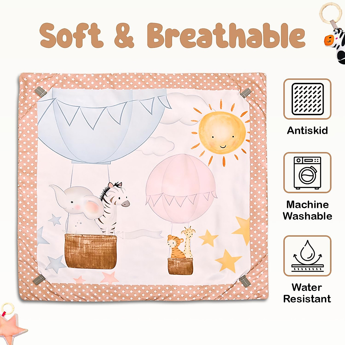 Kidikools Foldable Baby Play Mat, Baby Travel Essential, Portable Tummy Time Mat Baby Activity Center for 0-12 Months, Baby Play Gym, Outdoor Baby Mat for Floor with Sunproof Canopy Net 6-in-1