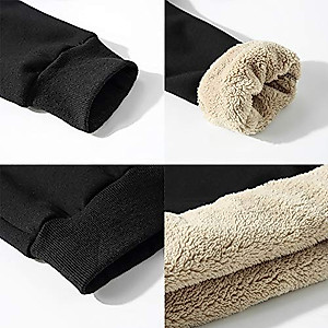 FASKUNOIE Men's Sweatshirts Warm Sherpa Lined Fleece Long Underwear Tops Winter Crewneck T shirts Black