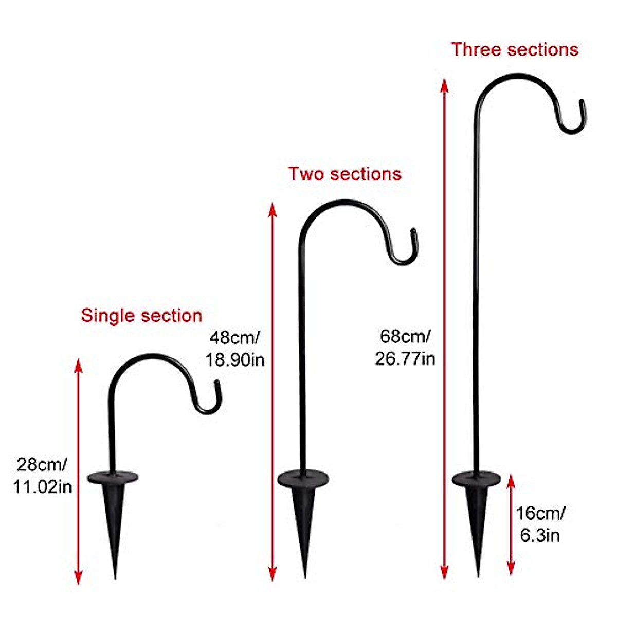 CALIDAKA 2 Pack Multi-Purpose Shepherds Hooks Outdoor Iron Shepherd Hook with Base Adjustable Heavy Duty Garden Hanging Stake for Lanterns Solar Light Plant Hanger Wedding Decor