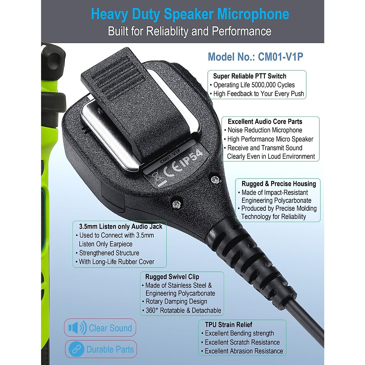 commountain Speaker Mic Compatible for Motorola Vertex Radios VX-261 EVX-261 EVX-531 EVX-534 EVX-539 VX-210 VX-231 VX-260 VX-264 VX-351 VX-354 VX-424 VX-450 VX-451 VX-454, Walkie Talkie Microphone