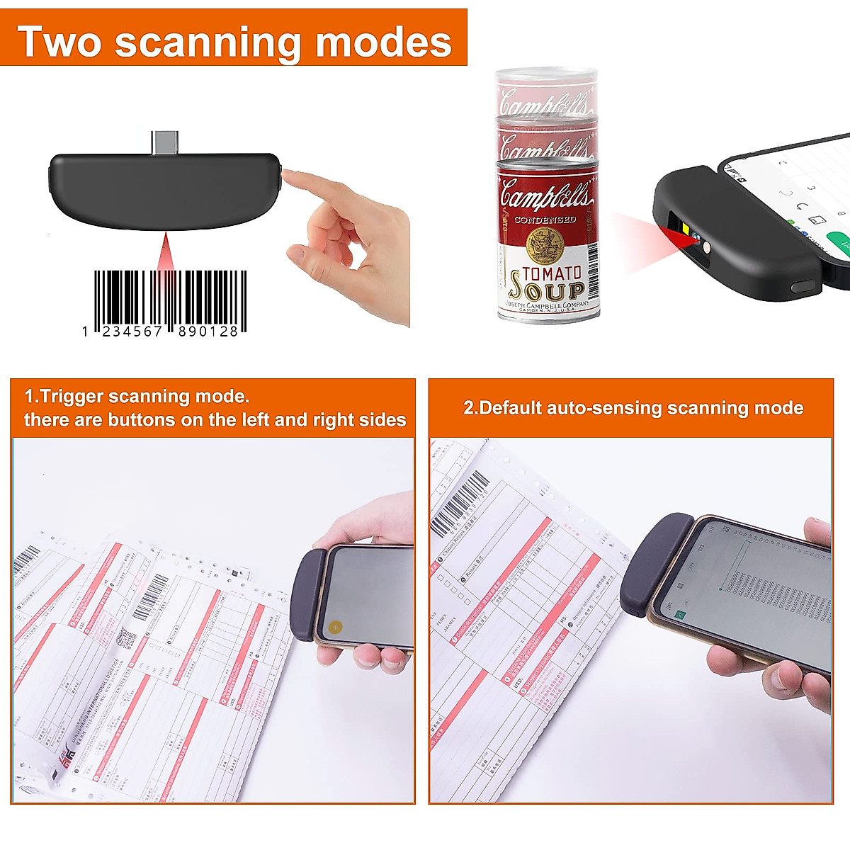 2D Cell Phone Barcode Scanner,Alacrity QR Barcode Reader Scanner Module Scanner with Auto Sensing Type-C Cell Phone Screen Barcode Scanner Scan