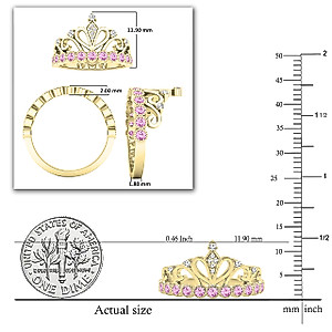 Dazzlingrock Collection Round Pink Sapphire & White Diamond Crown Style Engagement Ring for Women in 10K Yellow Gold, Size 6.5