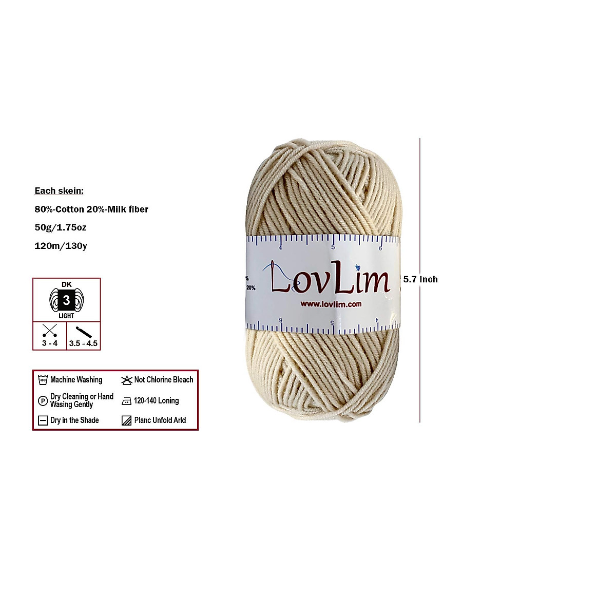 LovLim Crochet Yarn, 10x50g Soft Cotton Yarn Skeins, 1200+ Yards, for Crochet and Knitting, Free Crochet/Amigurumi Patterns, Craft DK Yarn Perfect Starter Kit (Nature)