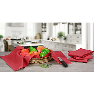 Native Fab Waffle 12 Pack 100% Cotton Kitchen Dish Towels 16x26 Absorbent Durable Washable, Tea Towels, Dish Cloths, Bar Towels, Cleaning Towels, Kitchen Towels with Hanging Loop, Red