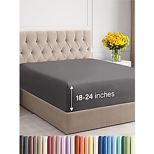 Extra Deep Cal King Fitted Sheet - Hotel Luxury Single Fitted Sheet Only - Easily Fits 18 inch to 24 inch Mattress - Ultra Soft, Wrinkle Free with Extra Deep Pockets - Breathable & Comfy - Dark Grey