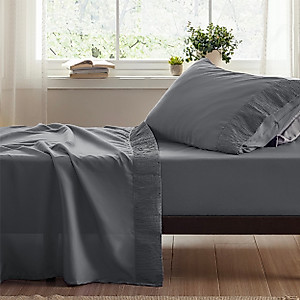 Bedsure Twin Sheets Set Grey - Soft Twin Bed Sheets, 3 Pieces Hotel Luxury Twin Sheets, Easy Care Polyester Microfiber Cooling Bed Sheet Set