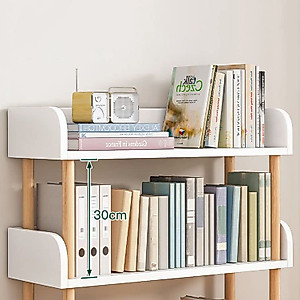 KWOKING Modern Style Etagere Bookshelf Wooden Open Back Bookcase Shelf Floor-to-Ceiling Living Room Multi-Layer Book Storage Rack Display Stand Bedroom Bookcase White 23.6" L x 9.4" W x 43.3" H