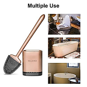 Sellemer Toilet Brush and Holder Set for Bathroom, Flexible Toilet Bowl Brush Head with Silicone Bristles, Compact Size for Storage and Organization, Ventilation Slots Base (Rose Gold)