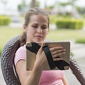 joylink Universal Tablet Hand Holder Strap, 360 Degrees Swivel LeathJer Handle Grip with Elastic Belt, Secure & Portable for 10.1" Tablets (Samsung Asus Acer iPad etc), Black